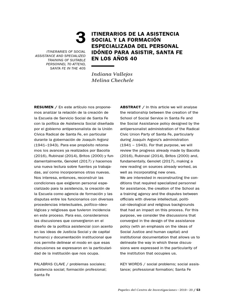 Vallejos y Chechele (2019) Itinerarios de La Asistencia Social y La ...