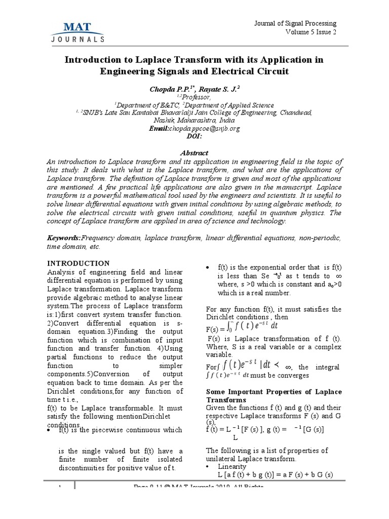 (9-11) Introduction To Laplace Transform | PDF | Laplace Transform | Electrical Network