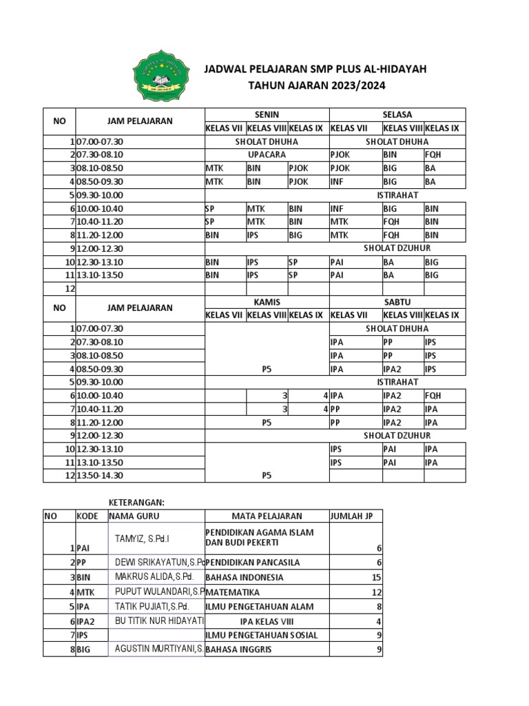Jadwal 2023-2024 | PDF