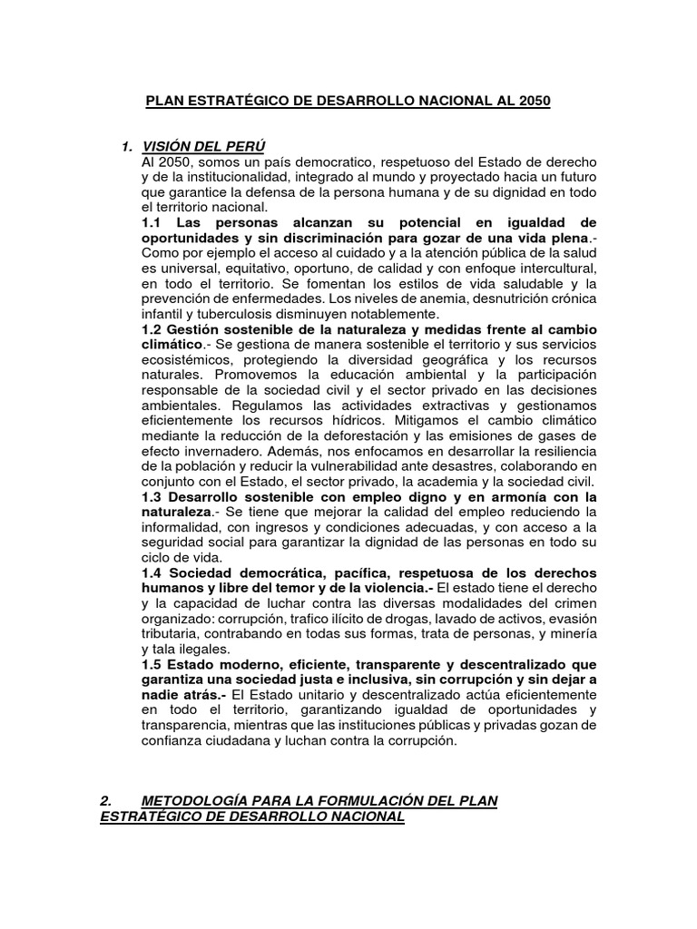 Modelo de Plan Estratégico de Desarrollo Nacional Al 2050 | PDF