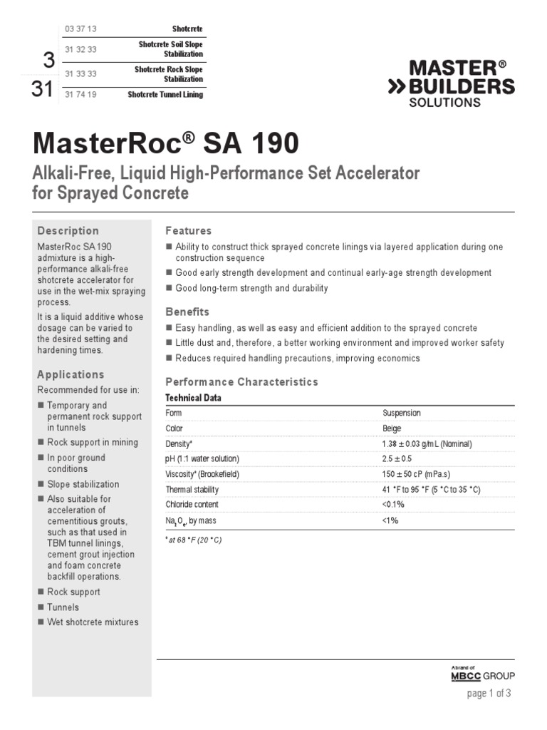 Masterroc Sa 190 Tds | PDF | Pump | Concrete