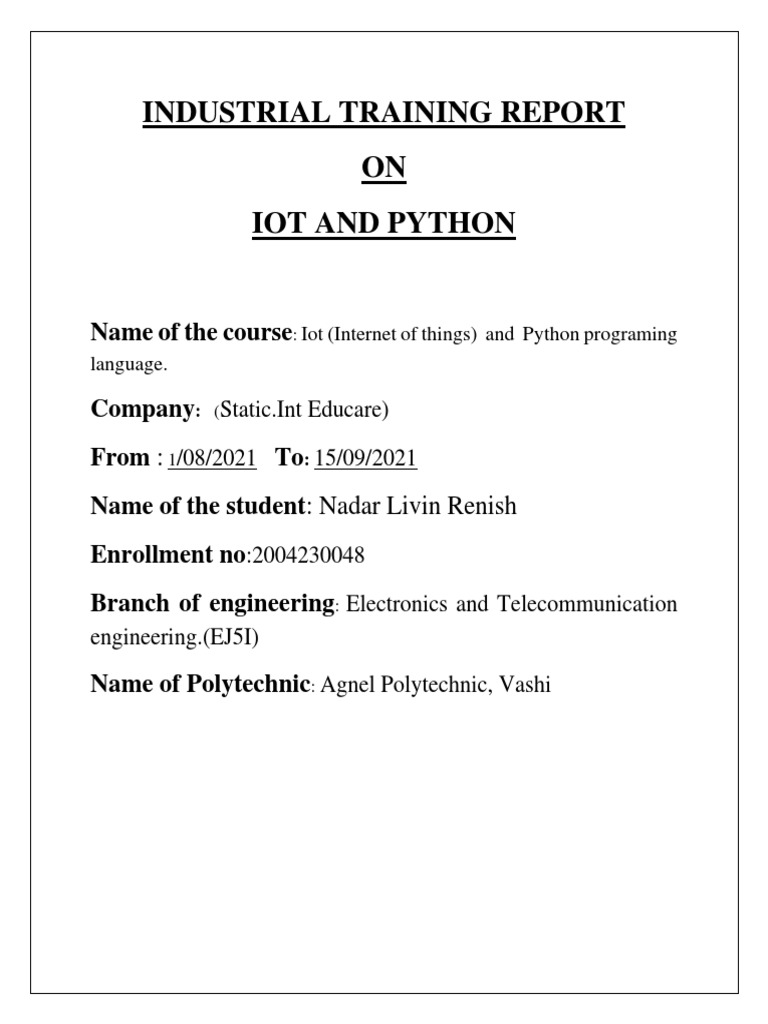 Industrial Training Report (Iot) | PDF | Arduino | Object Oriented Programming