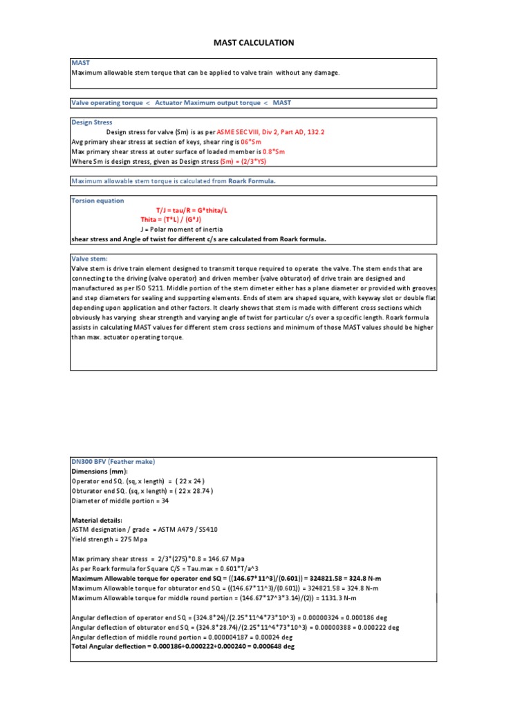 Mast Calculation: Maximum Allowable Stem Torque Is Calculated From ...