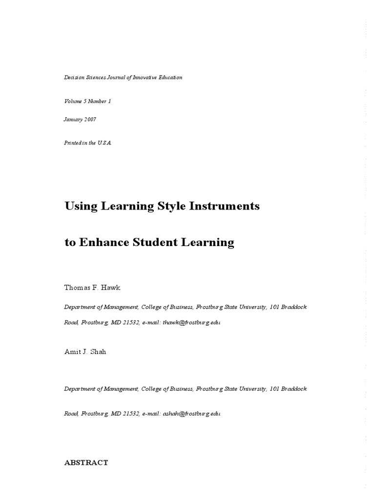 Using Learning Style Instruments to Enhance Student Learning | PDF | Learning Styles | Teaching