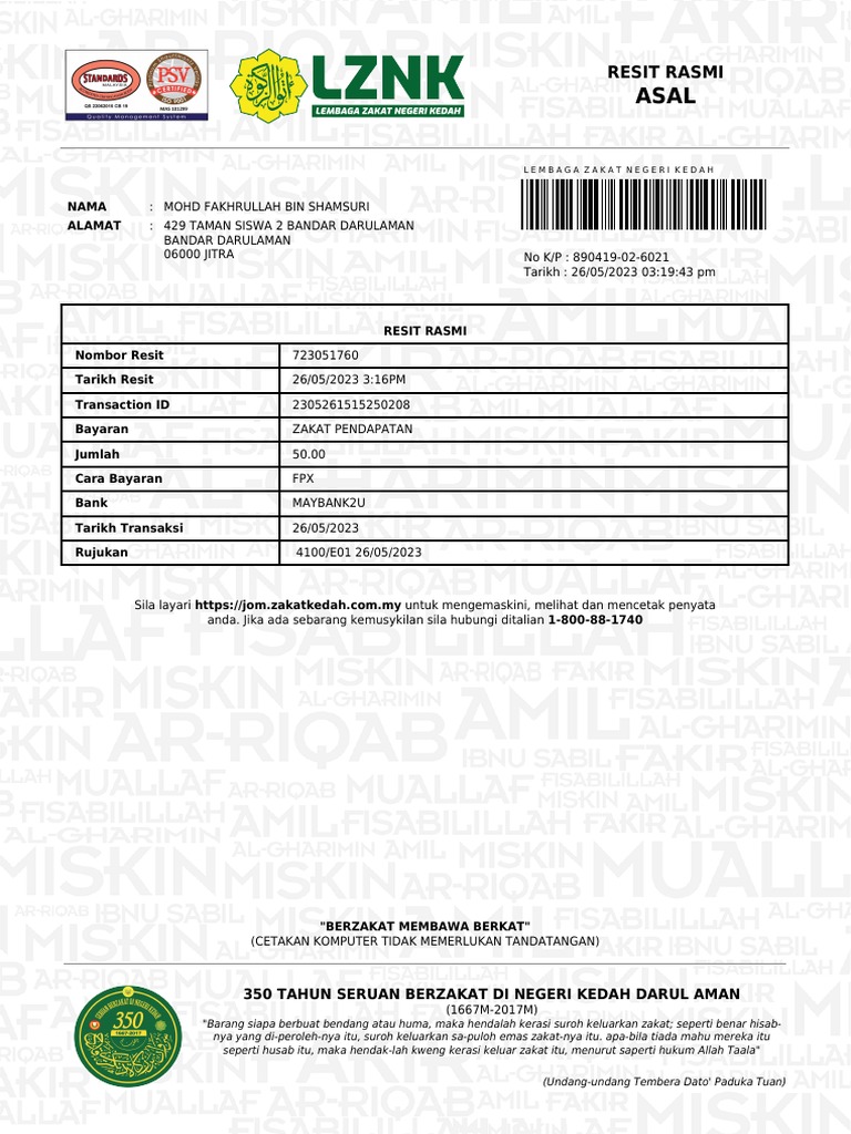 Resit Bayaran Online | PDF