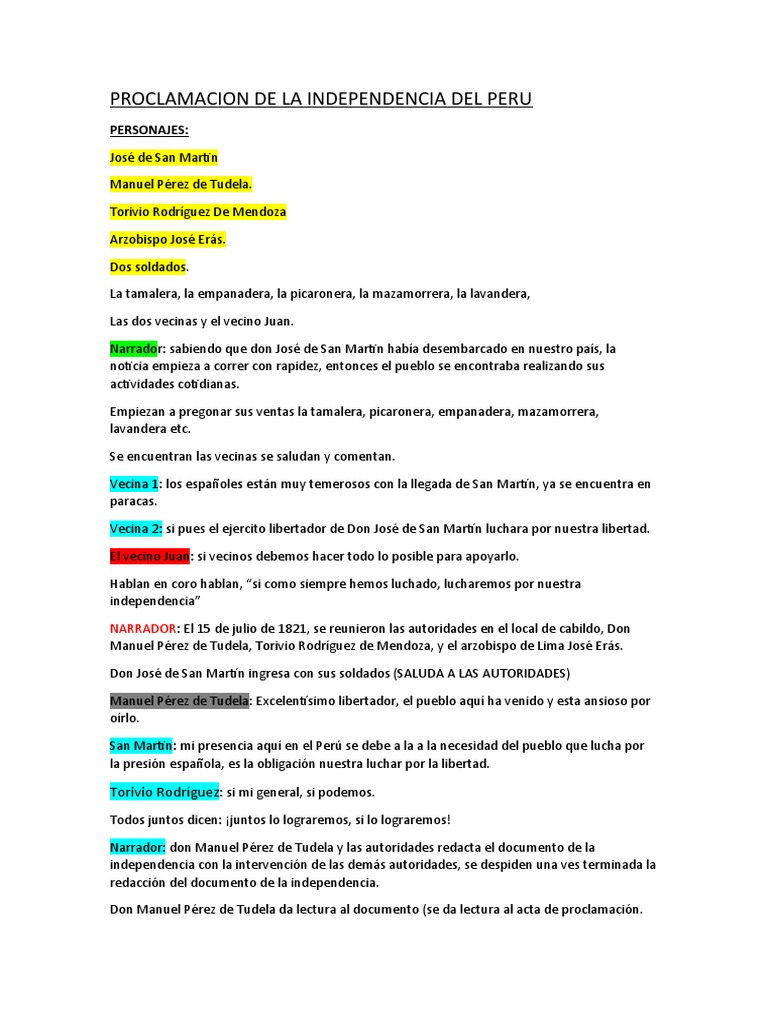 Proclamacion de La Independencia Del Peru | PDF | Perú | Lima