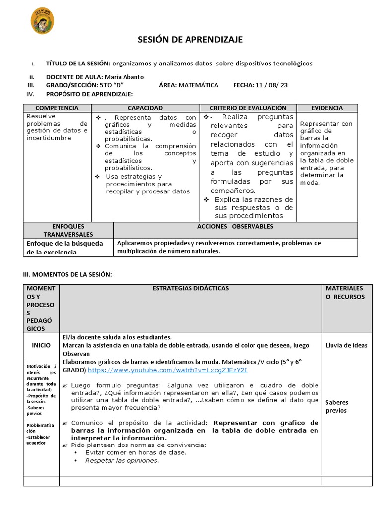 Análisis de Datos en Matemáticas 5to D | PDF | Estadísticas | Evaluación