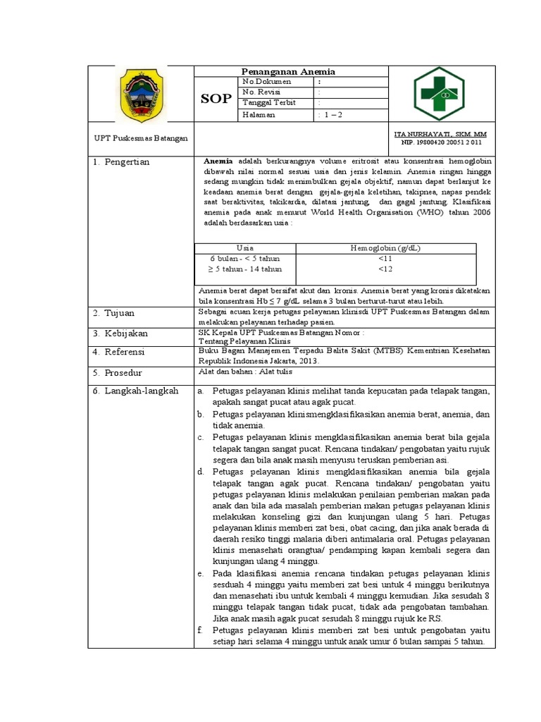 1 Sop Anemia | PDF