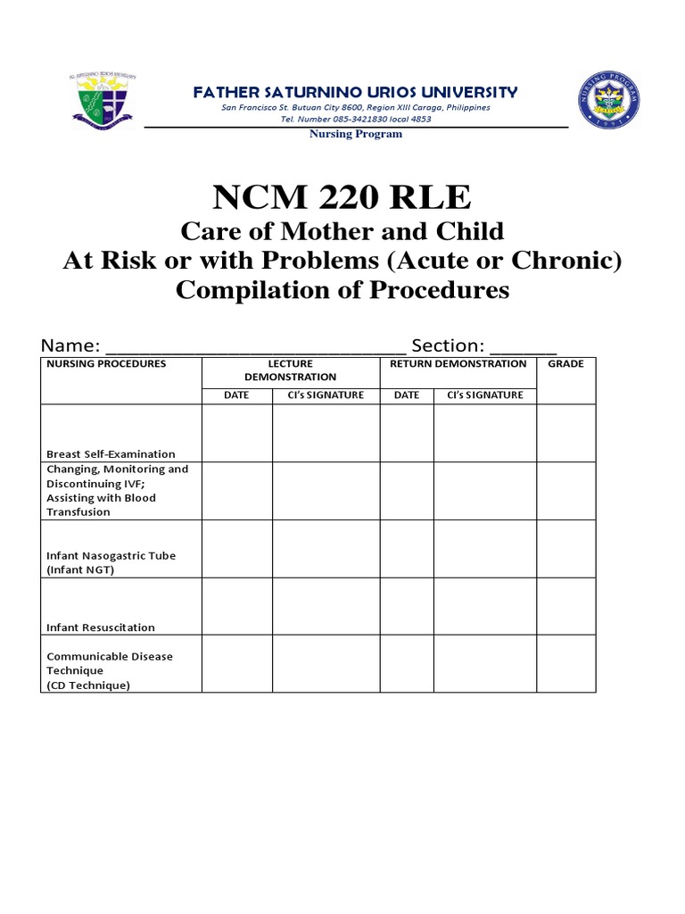 NCM 220 Procedural Checklist | PDF | Intravenous Therapy | Blood ...