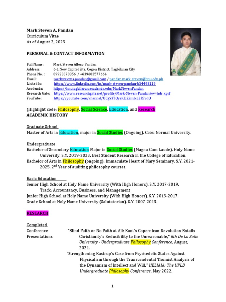 PANDAN-ACADEMIC-CV-as-of-Aug 2, 2023 | PDF | Catholic Church | Faith