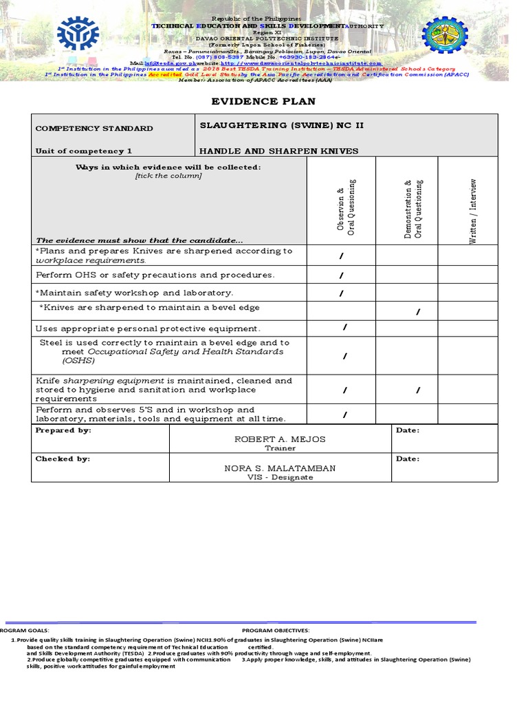 Institutional Assessment on-Slaughtering-swine-UC-1 | PDF | Knife | Vocational Education