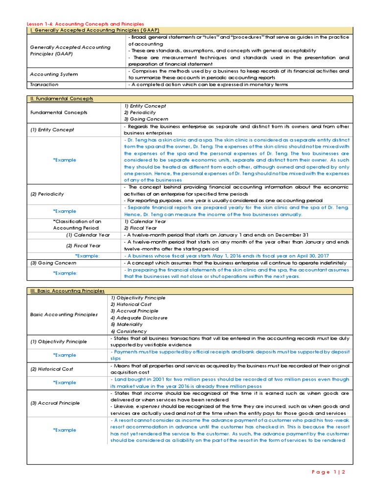 Lesson 1-4 - Accounting Concepts and Principles | PDF | Accounting ...