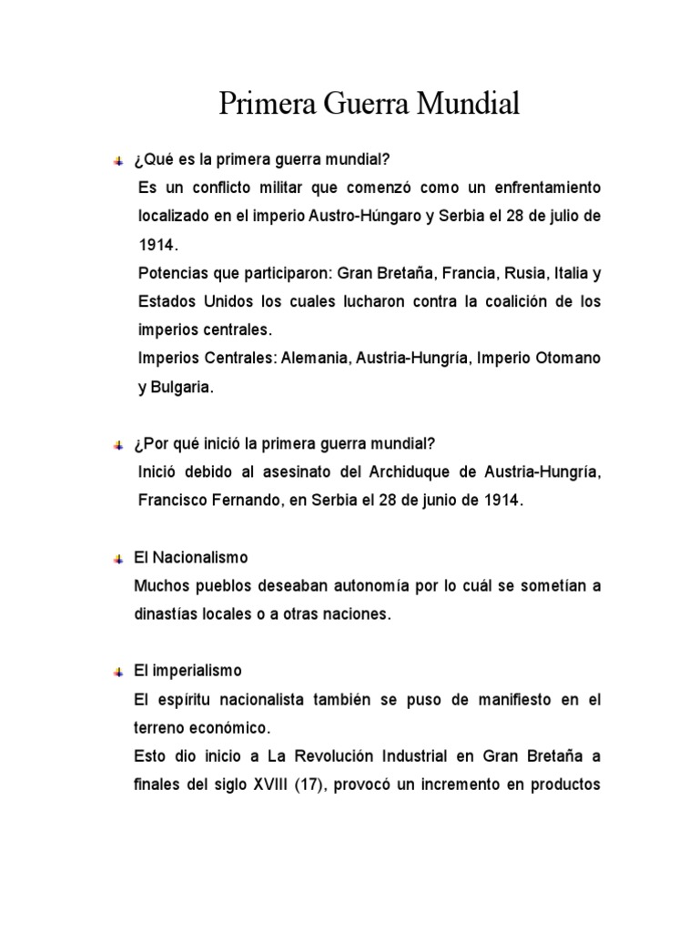 Causas y Consecuencias de la Primera Guerra Mundial | PDF | Primera ...
