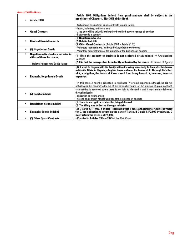 Article 1160 Key Notes | PDF | Business Law | Common Law