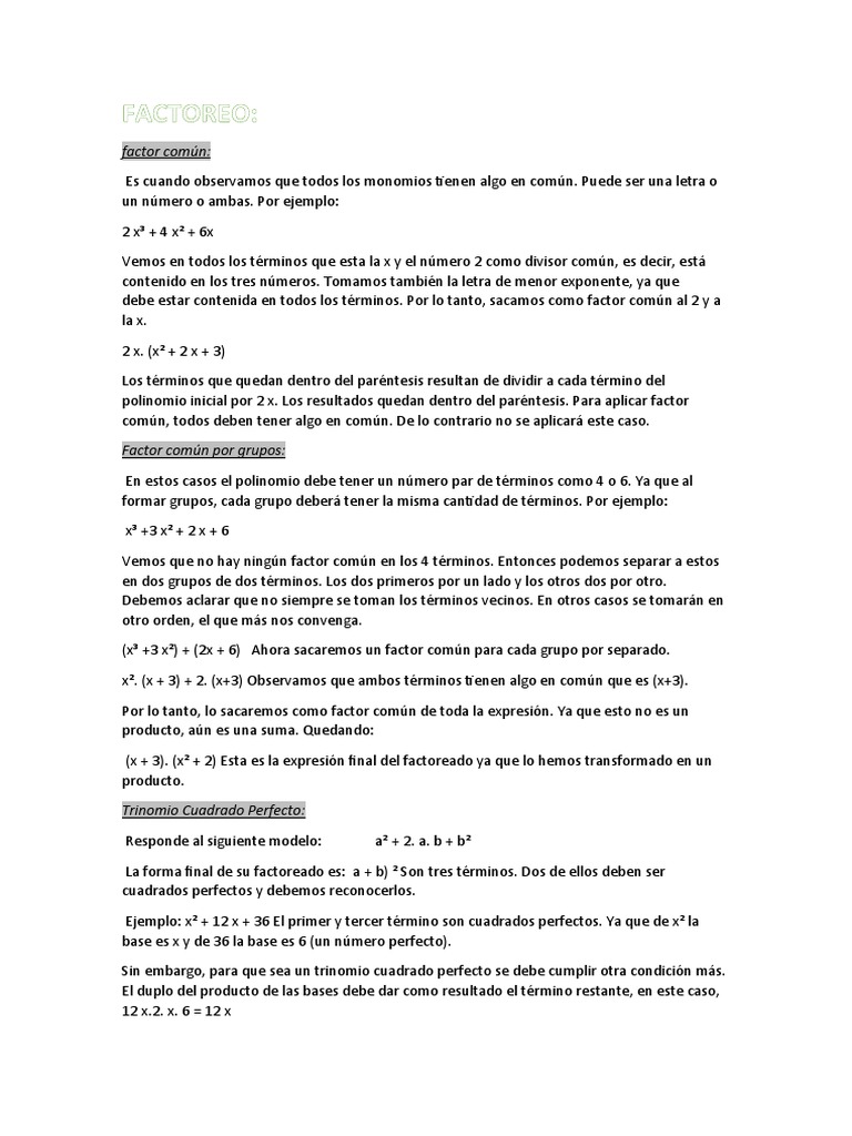 FACTOREO | PDF | Factorización | Matemáticas De La Computación