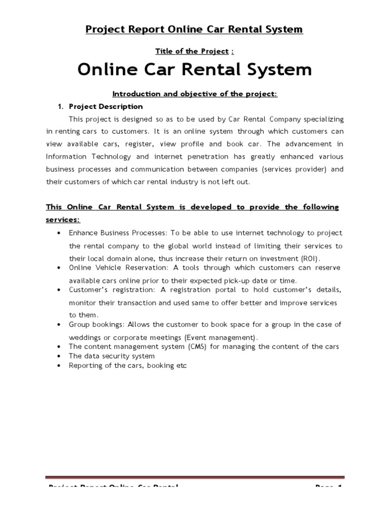 Online Car Rental System Project Report | PDF | Databases | Model–View ...