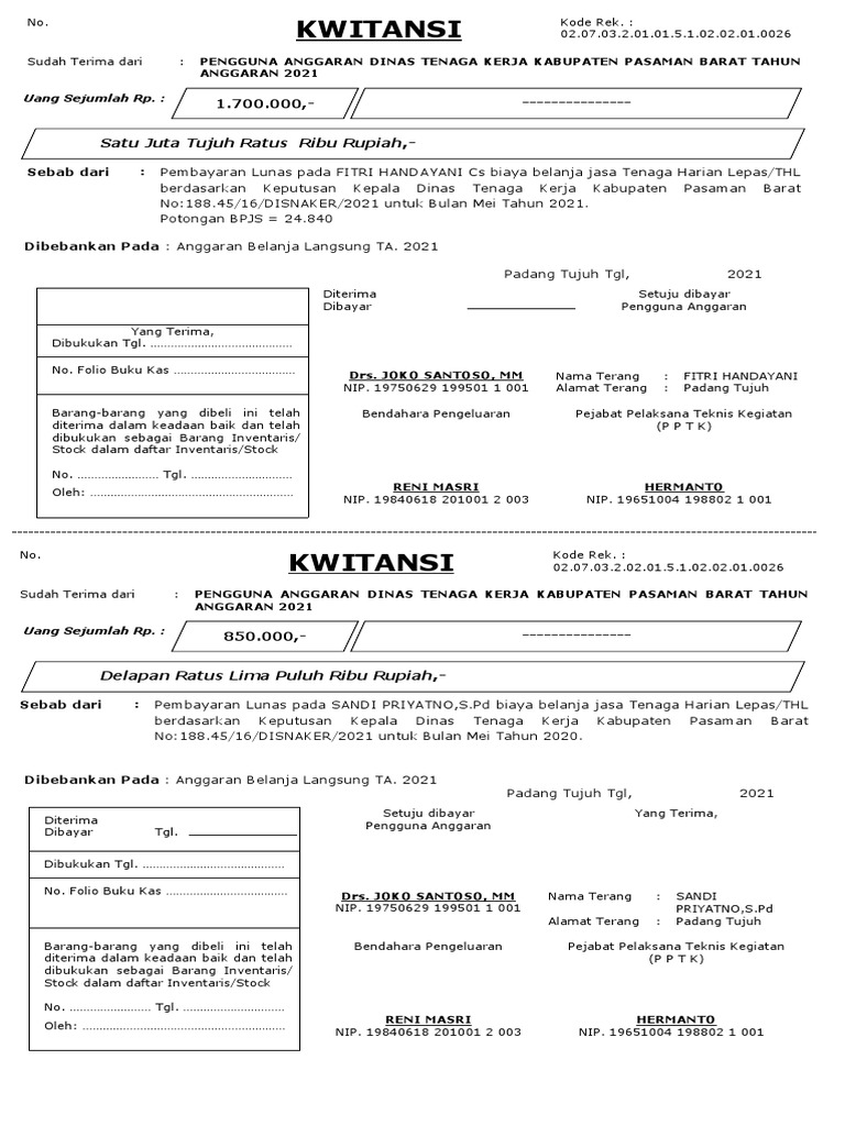 Kwitansi Dinas Latas | PDF
