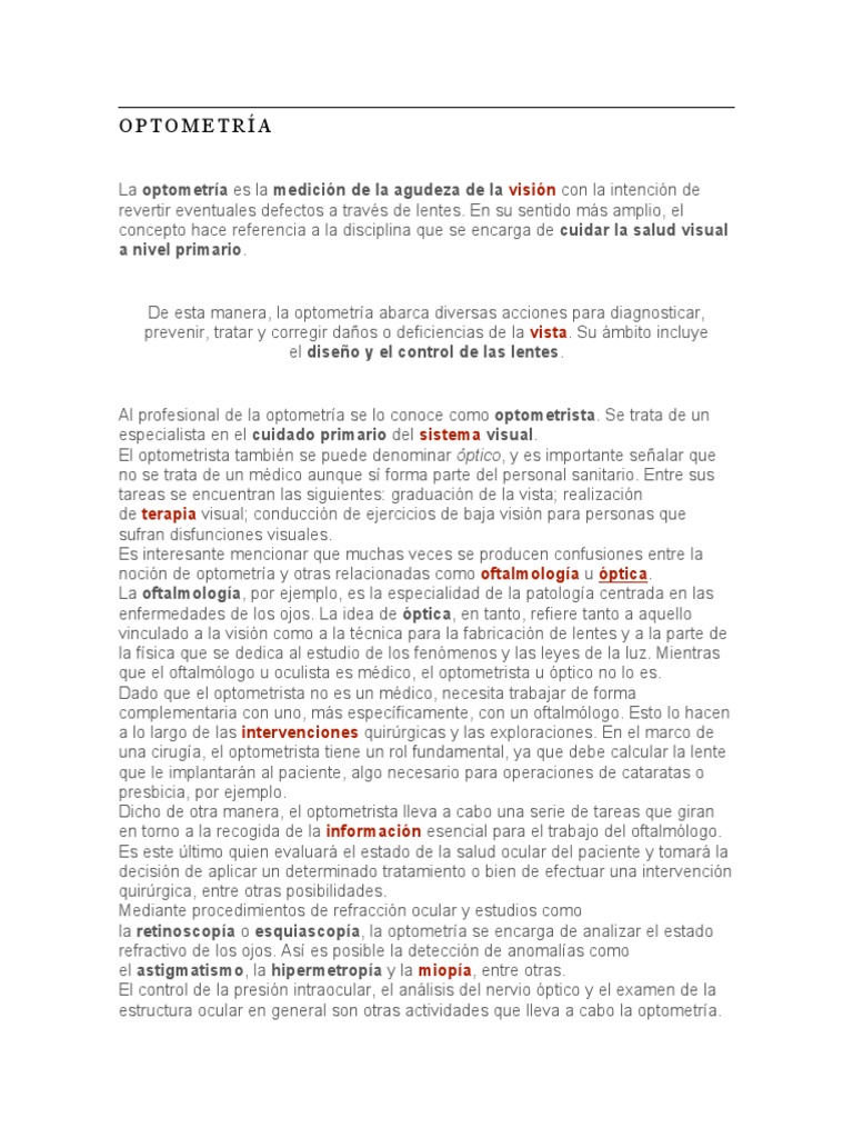 OPTOMETRÍA | PDF | Optometría | Ojo humano