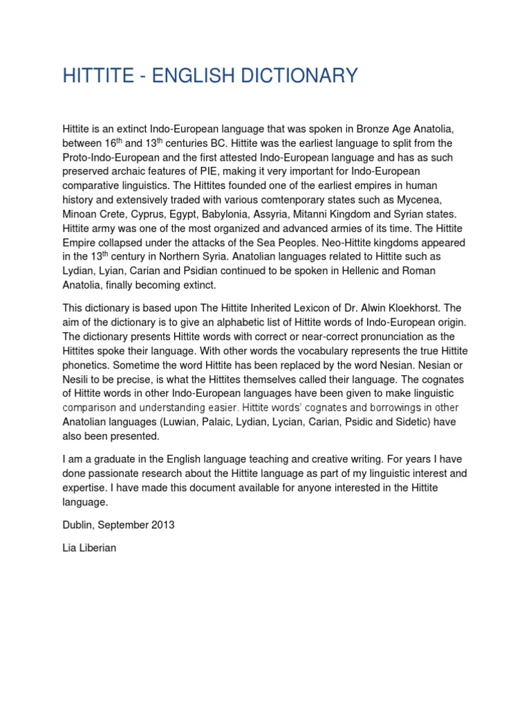 Hittite English Dictionary | PDF | Hittites | Linguistics