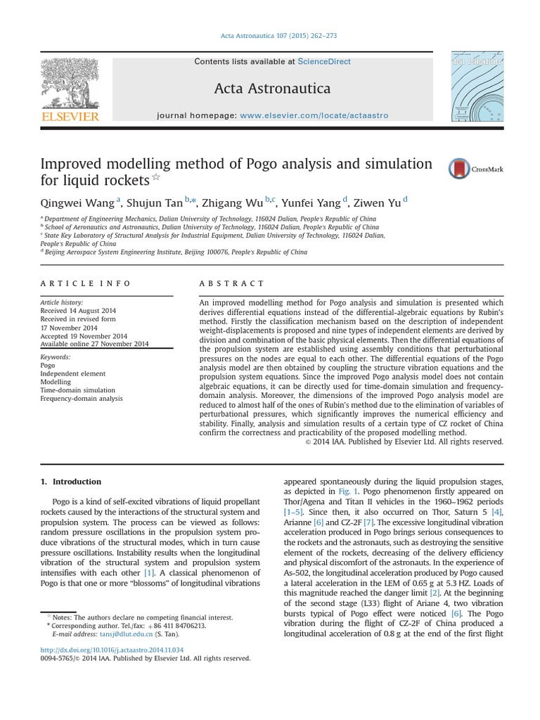 Improved Modelling Method of Pogo Analysis and Simulation For Liquid Rockets | Download Free PDF ...