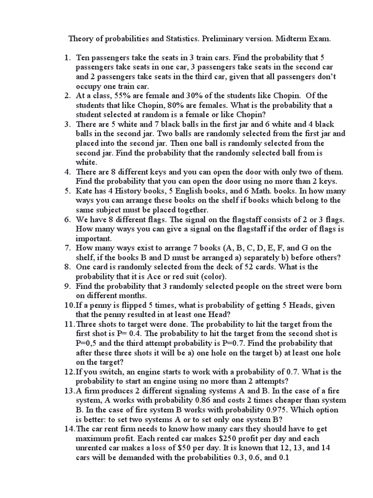Preliminary Midterm | PDF | Probability | Probability Distribution