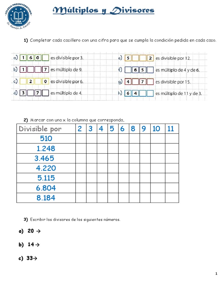 Multiplos y Divisores. Criterios de Divisibilidad. Números Primos y ...