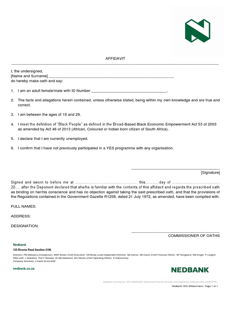 Nedbank Yes Affidavit | PDF | Affidavit | Governance