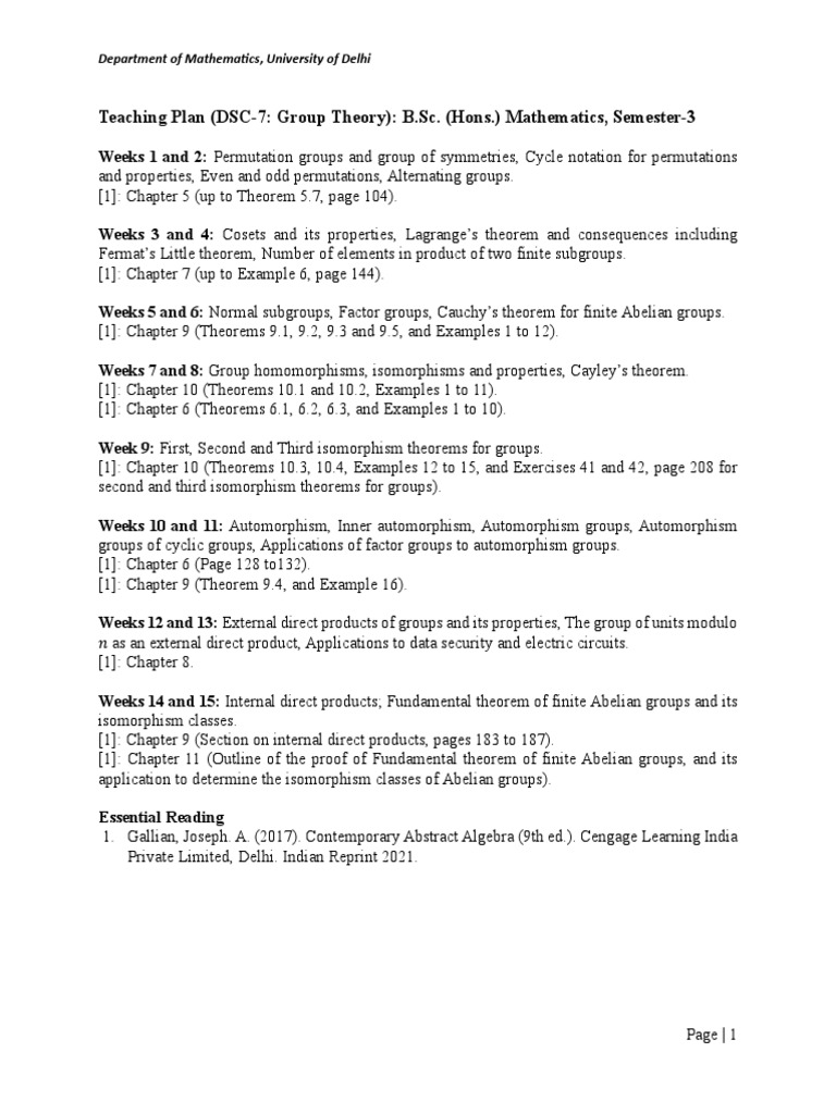 Suggested TeachingPlan - UGCF 2022 - 3rd - Semester Mathematics | PDF | Group (Mathematics ...
