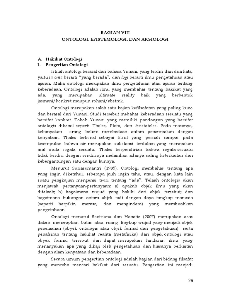 8-Ontologi, Epistemologi, Dan Aksiologi | PDF | Filsafat