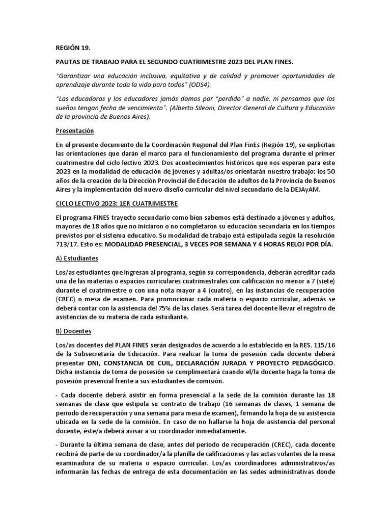 FinEs 2023 - Pautas de Trabajo | PDF | Maestros