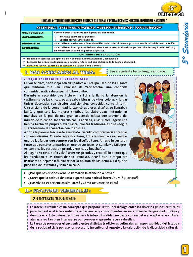 3° DPCC - Actv.02-Unid.4 2023 | PDF | Pensamiento | Asimilacion cultural