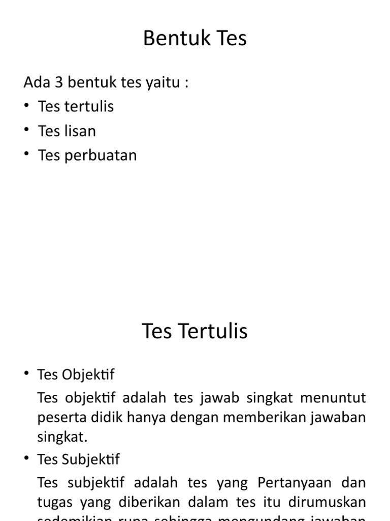 Bentuk Tes: Objektif vs Subjektif | PDF