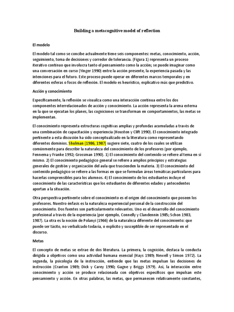 Building Metacognitive Model Reflection Traducción Pdf