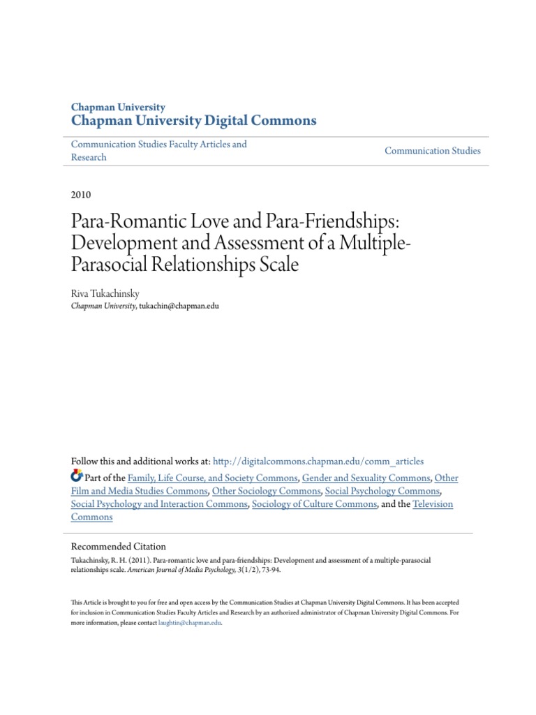 Para-Romantic Love and Para-Friendships Development and Assessment of A Multiple-Parasocial ...