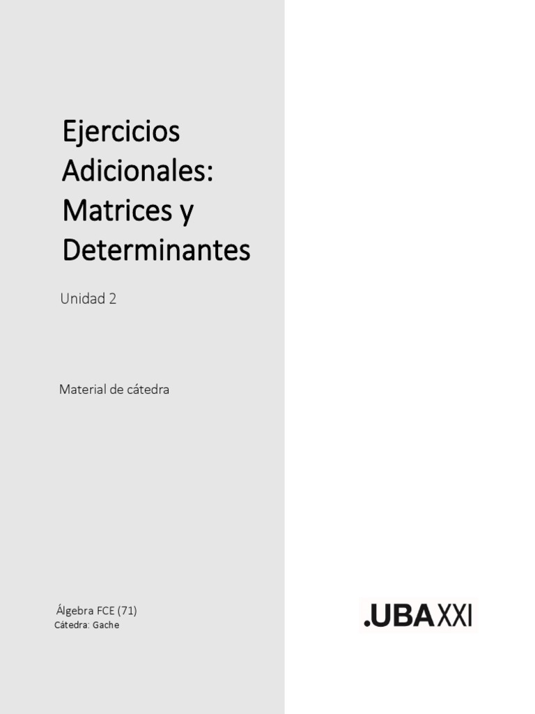 U2 - Ejercicios Adicionales - Matrices y Determinantes - 2022 - 2C ...