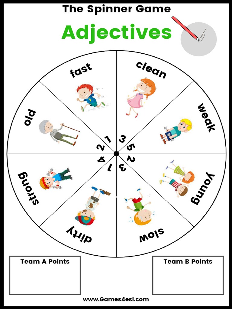 Adjectives Board Game The Spinner Game | PDF