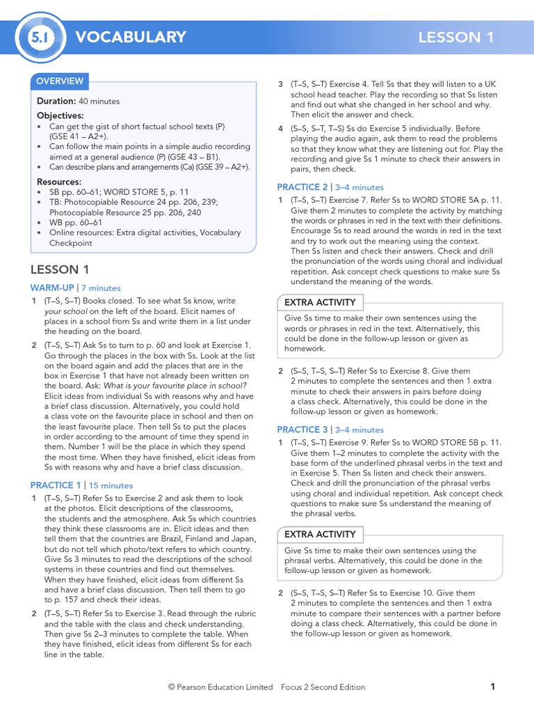 Focus2 2E LessonPlans U05 Lesson1 Vocabulary | PDF