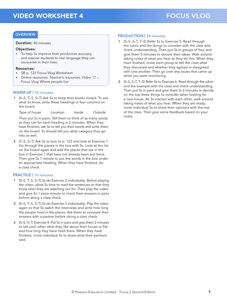 Focus2 2E LessonPlans U04 Vlog | PDF | Human Communication | Communication