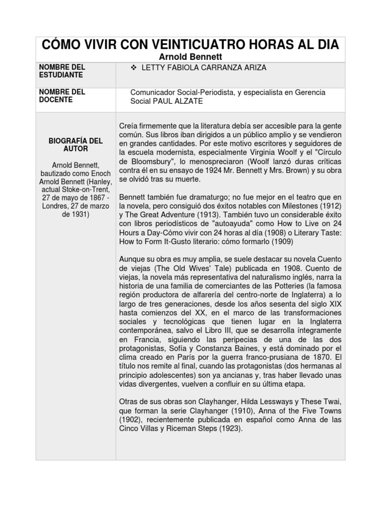 Cómo Vivir Con 24 Horas Al Dia | PDF | Arnold Bennett Cómo Vivir Con 24 Horas Al Dia | PDF | Arnold Bennett