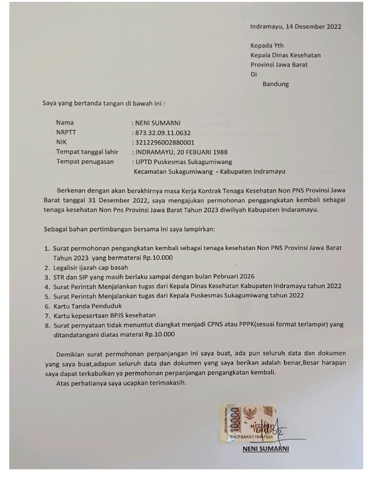 PDF Surat Permohonan Neni Sumarni | PDF
