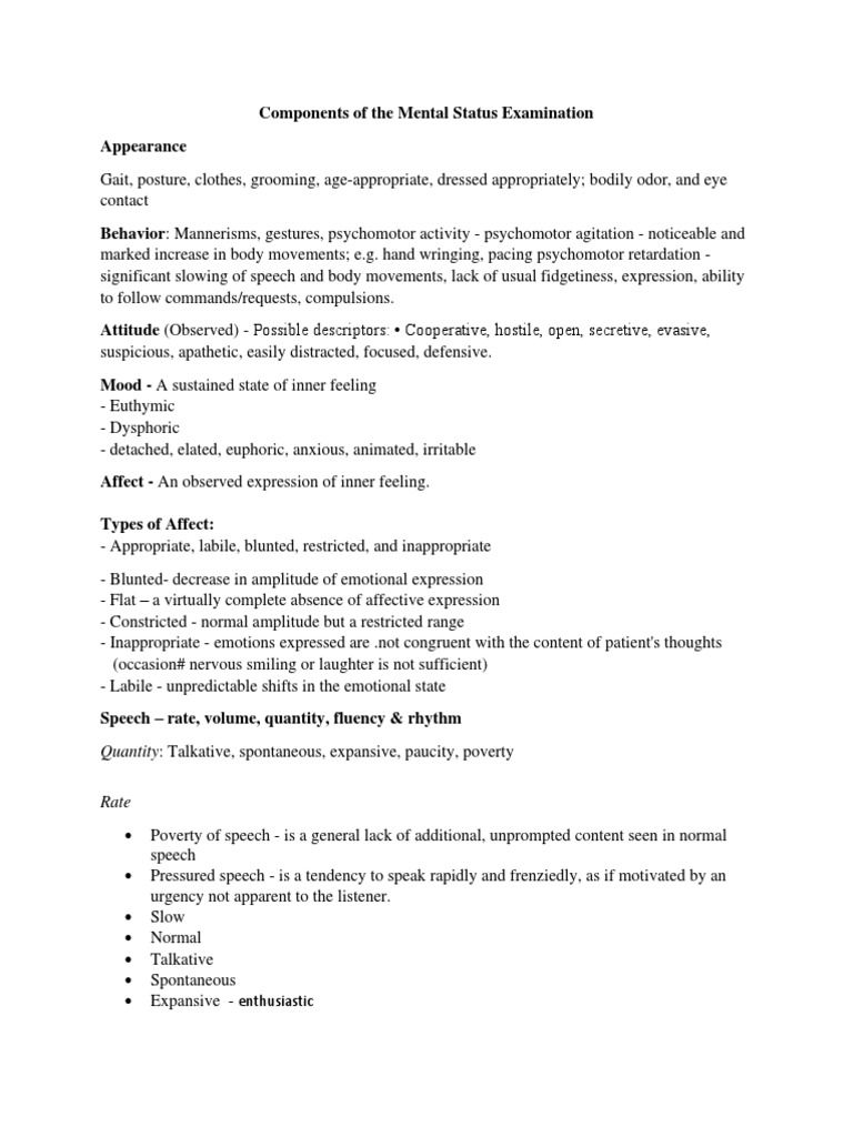 Components of The Mental Status Examination | PDF | Perception | Illusion