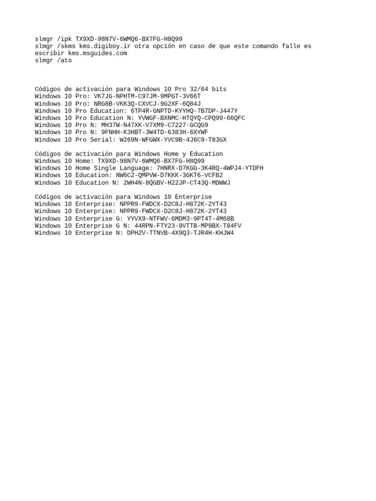 Códigos de Activación para Windows 10 | PDF | Informática