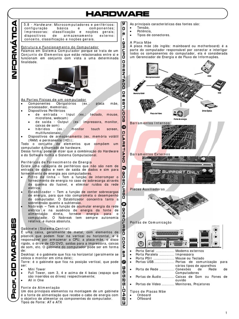 Resumo Do Prof. - Hardware | PDF | Memória de acesso aleatório (RAM ...