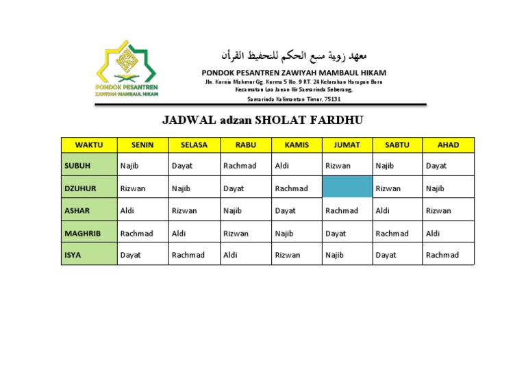 Jadwal Adzan Sholat Fardhu | PDF
