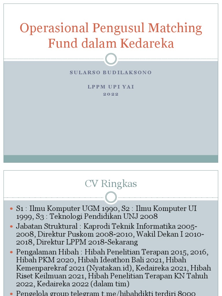Tutorial Menuju Matching Fund Kedaireka | PDF