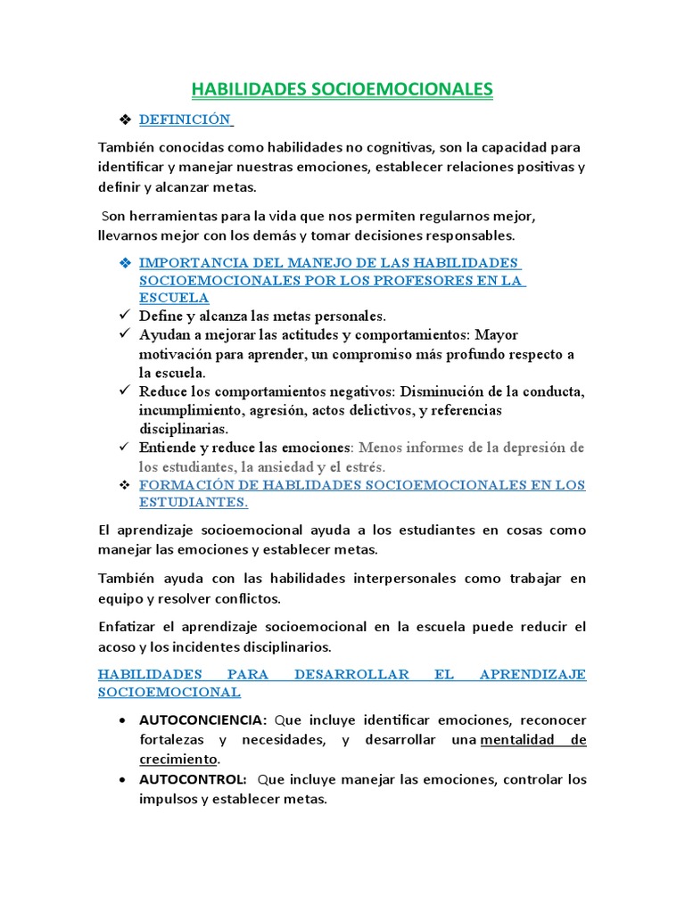 Definición y Beneficios de Habilidades Socioemocionales | PDF ...