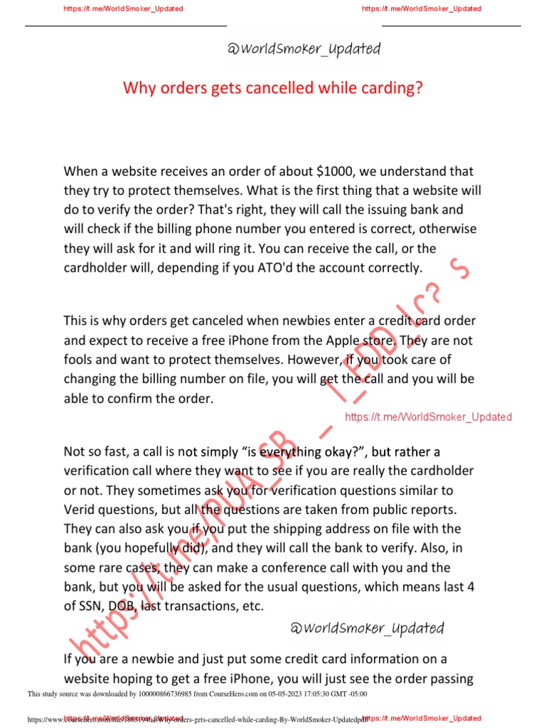 Why Orders Gets Cancelled While Carding by WorldSmoker Updated PDF ...