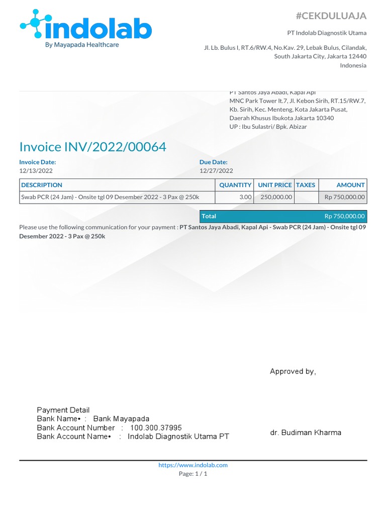 Swab PCR Invoice for Kapal Api Group | PDF