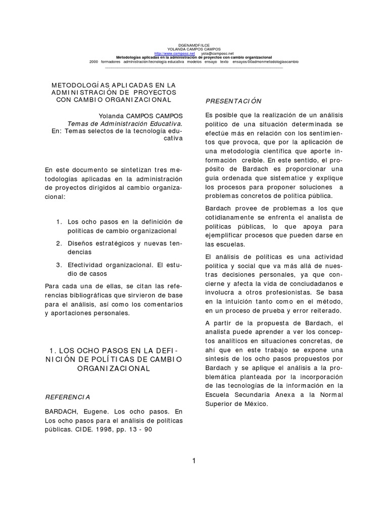 8 Pasos de Bardach Resumen | PDF | Tecnologia Educacional | Gestión del ...