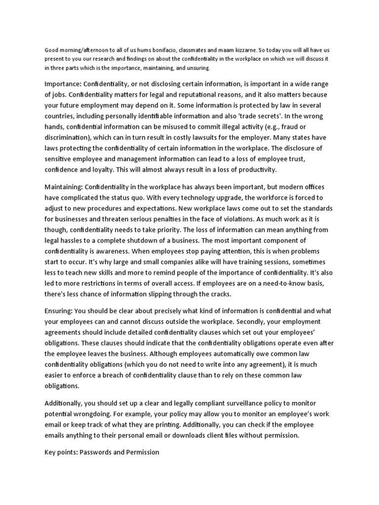 Workplace Confidentiality Essentials | PDF | Confidentiality | Employment